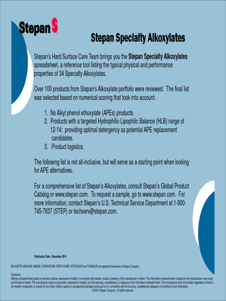 Stepan Specialty Alkoxylates Stepan Specialty Alkoxylates Stepan ...
