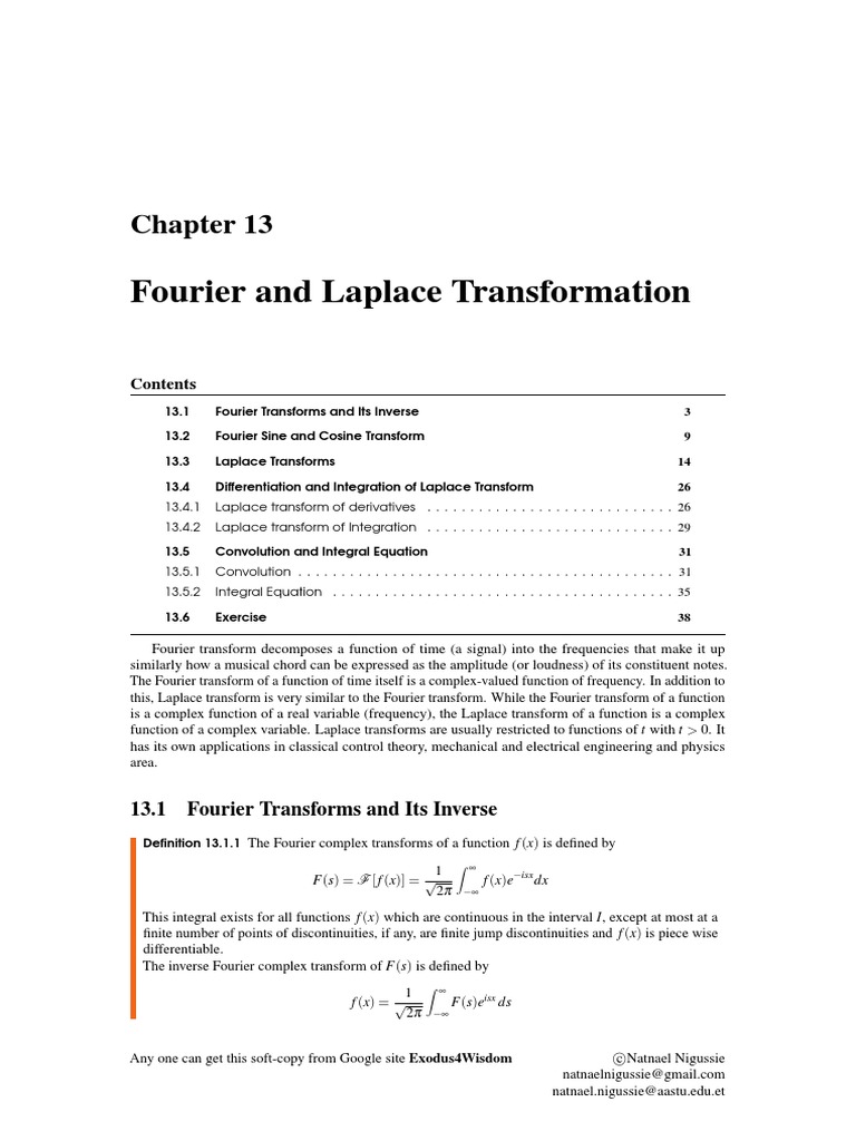 Fourier & Laplace Transform Guide | PDF | Laplace Transform | Fourier ...