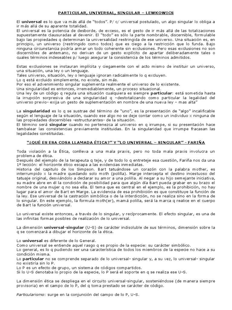 Universal Particular Singular Fariña Lewkowicz | PDF | Edipo ...