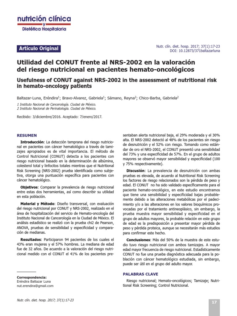 CONUT | PDF | Índice de masa corporal | Cáncer