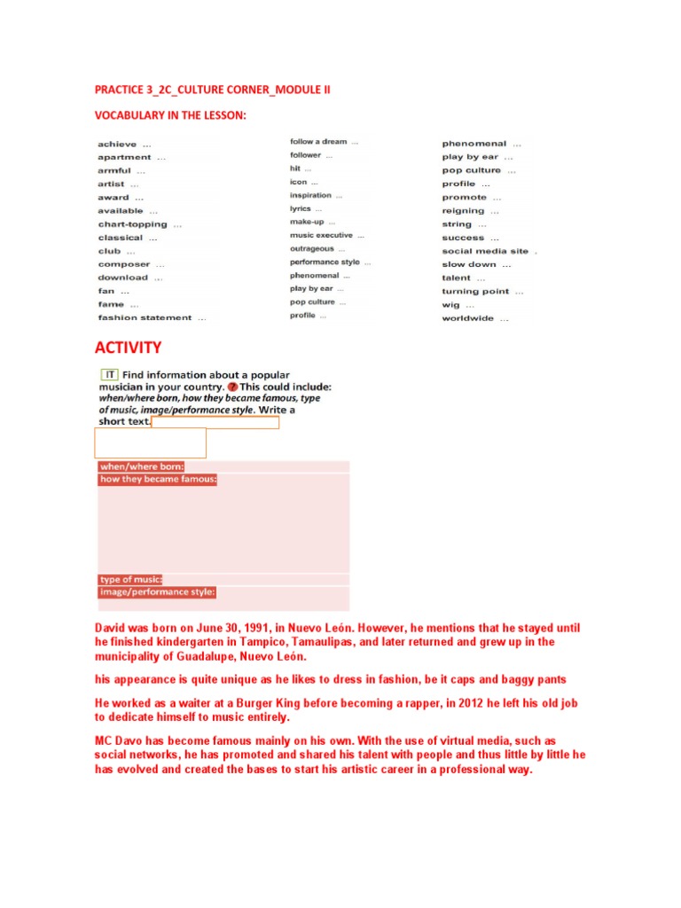 Practice 3 - 2C - Culture Corner - Module Ii | PDF