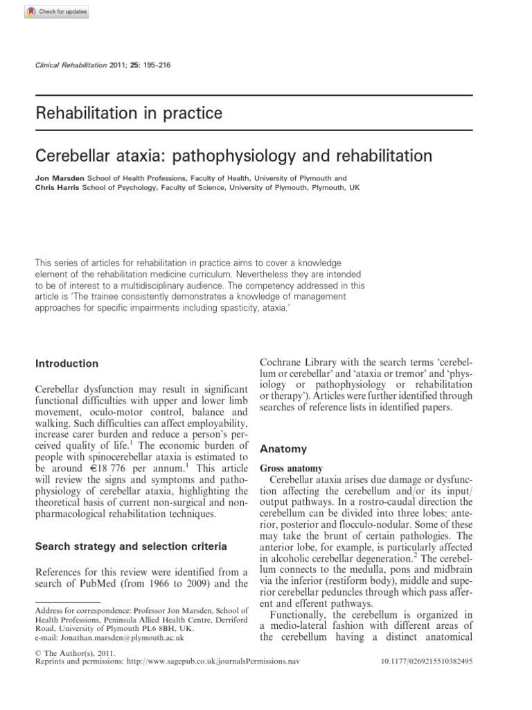 2012 Cerebellar Ataxia - Pathophysiology and Rehabilitation | PDF ...
