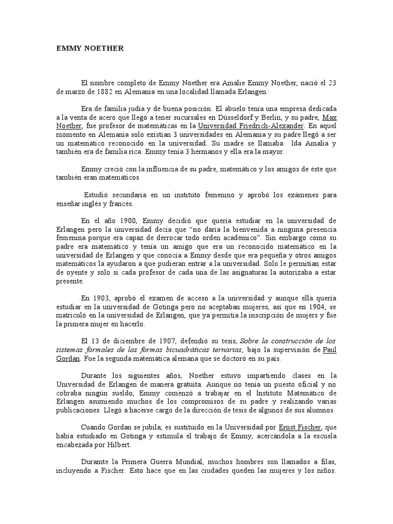 Emmy Noether | PDF | Simetría | Enseñanza de matemática