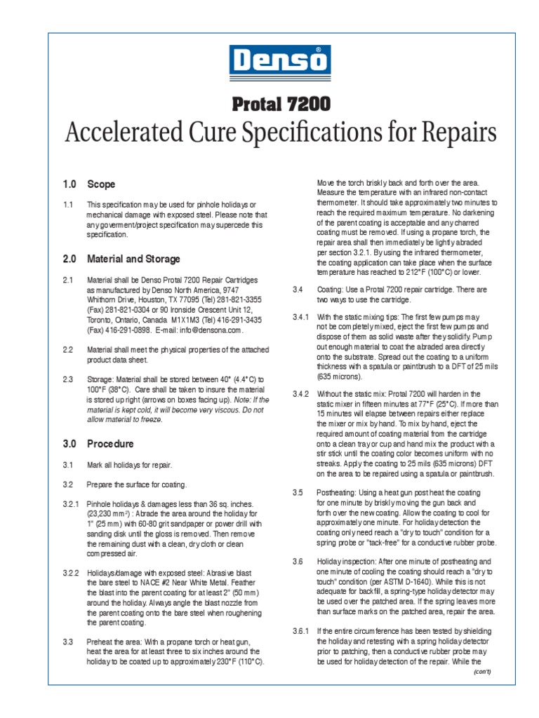Accelerated Cure Specifi Cations For Repairs: Protal 7200 | PDF ...