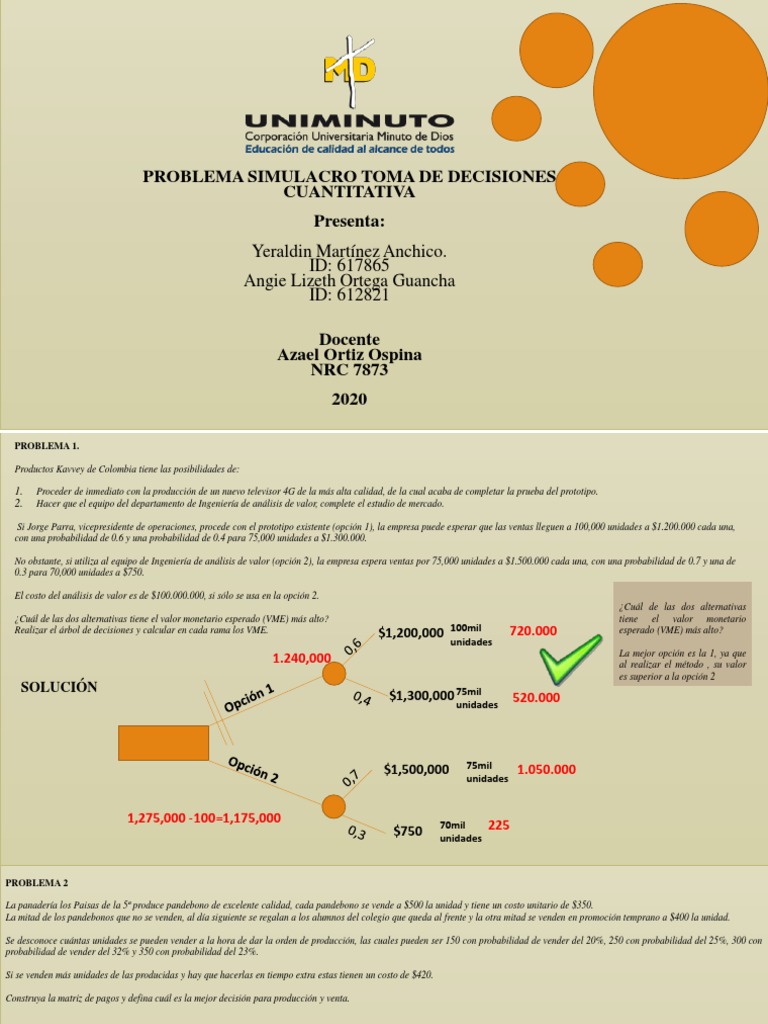 Problema Simulacro Toma de Decisiones Cuantitativas | PDF | Toma de decisiones | Cognición