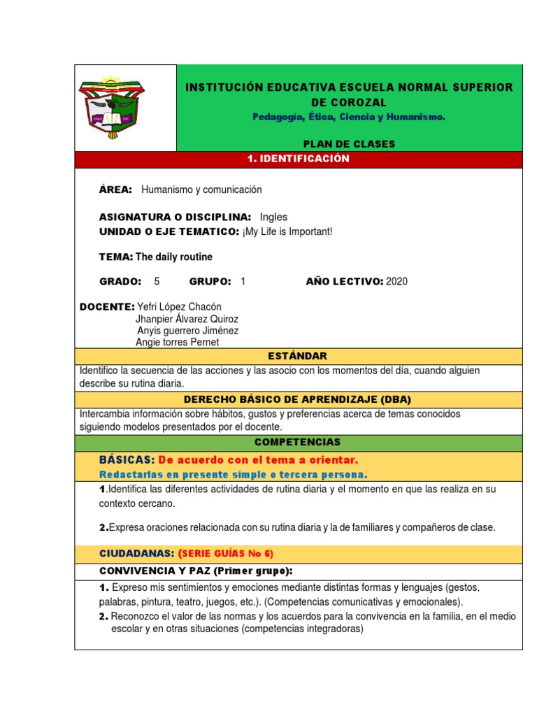 Clases de Inglés: Rutina Diaria para 5° Grado | PDF | Discriminación ...