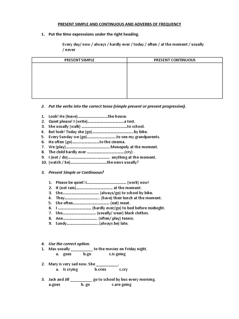 Present Simple and Continuous and Adverbs of Frequency | PDF ...