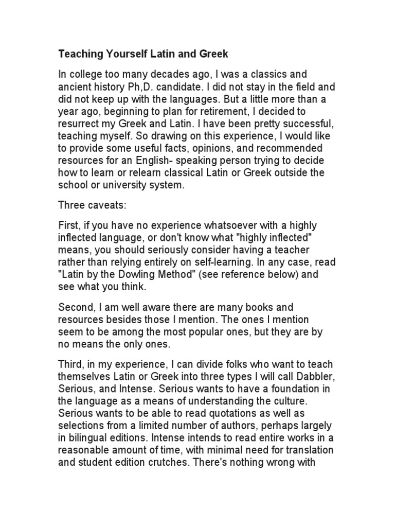 Teaching Yourself Latin and Greek | PDF | Koine Greek | Latin