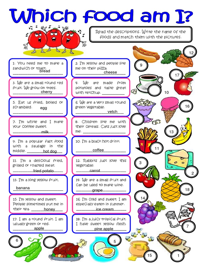 Read The Descriptions. Write The Name of The Foods and Match Them With ...