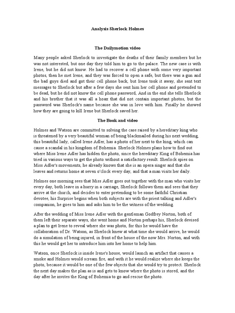 Analysis Sherlock Holmes | Download Free PDF | Irene Adler | Sherlock ...