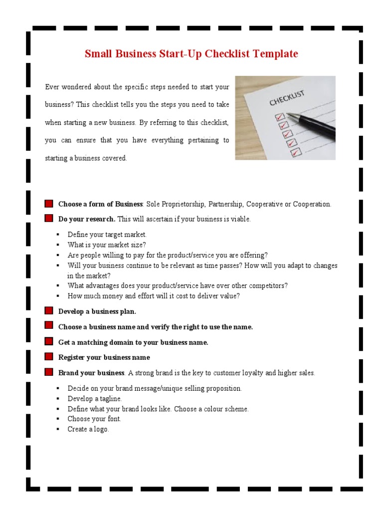 Small Business Start-Up Checklist Template | PDF