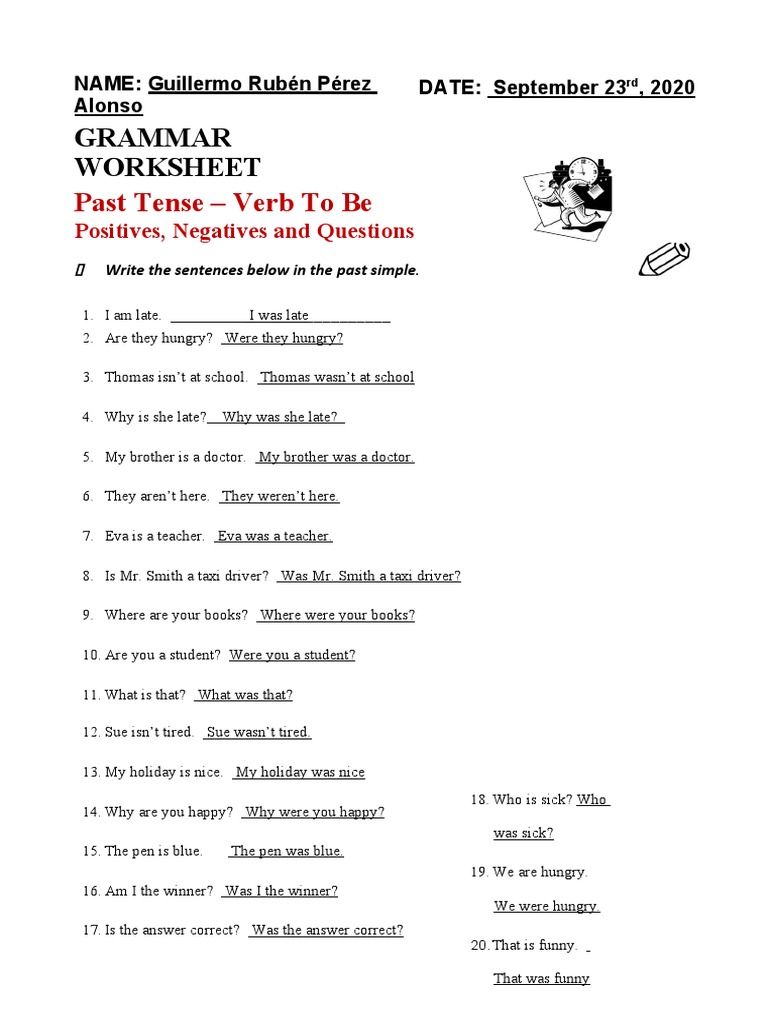 Grammar Worksheet: Past Tense - Verb To Be | PDF