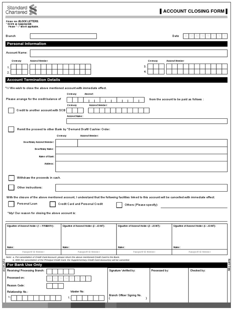 SCB Account Closing Form | PDF | Credit Card | Banks