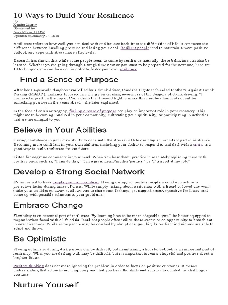 10 Ways To Build Your Resilience | PDF | Psychological Resilience ...
