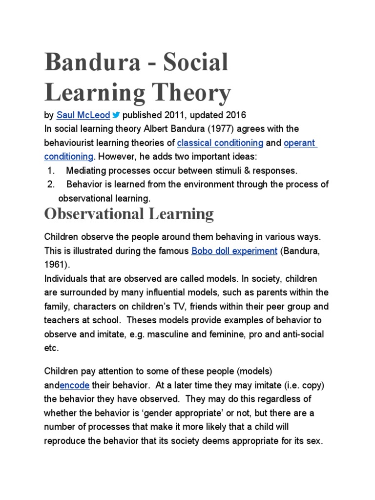 Albert Bandura (Social Learning Theory) | PDF | Imitation | Behaviorism
