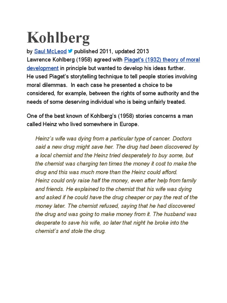 Lawrence Kohlberg (Moral Development Theory) | PDF | Metaphysics ...