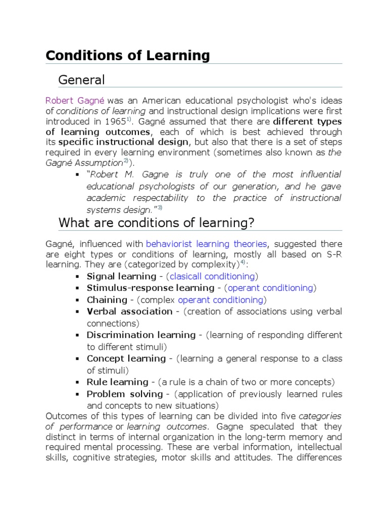 Robert Gagne (Conditions of Learning & Theory of Instruction) | PDF ...