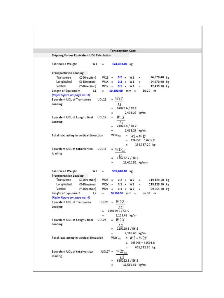Shipping Forces Equivalent UDL Calculation Tansportaion Case | PDF ...