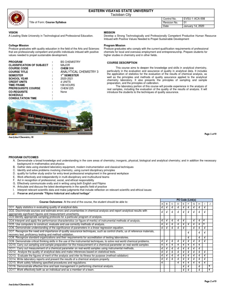 CHEM 314 Anachem 3 For COPC PDF | PDF | Analytical Chemistry | Quality ...