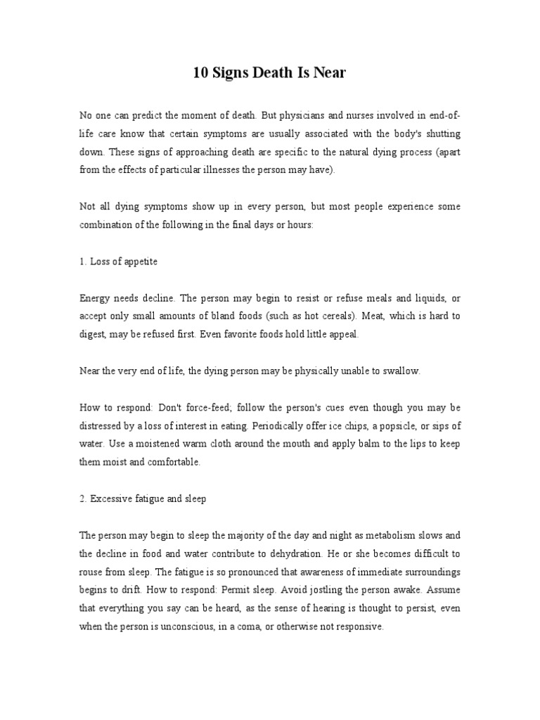 10 Signs Death Is Near | PDF | Breathing | Death