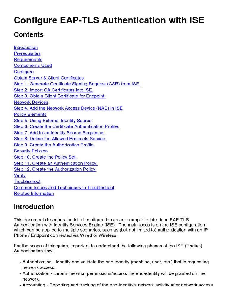 Configure EAP-TLS Authentication With ISE PDF | PDF | Public Key Certificate | Radius