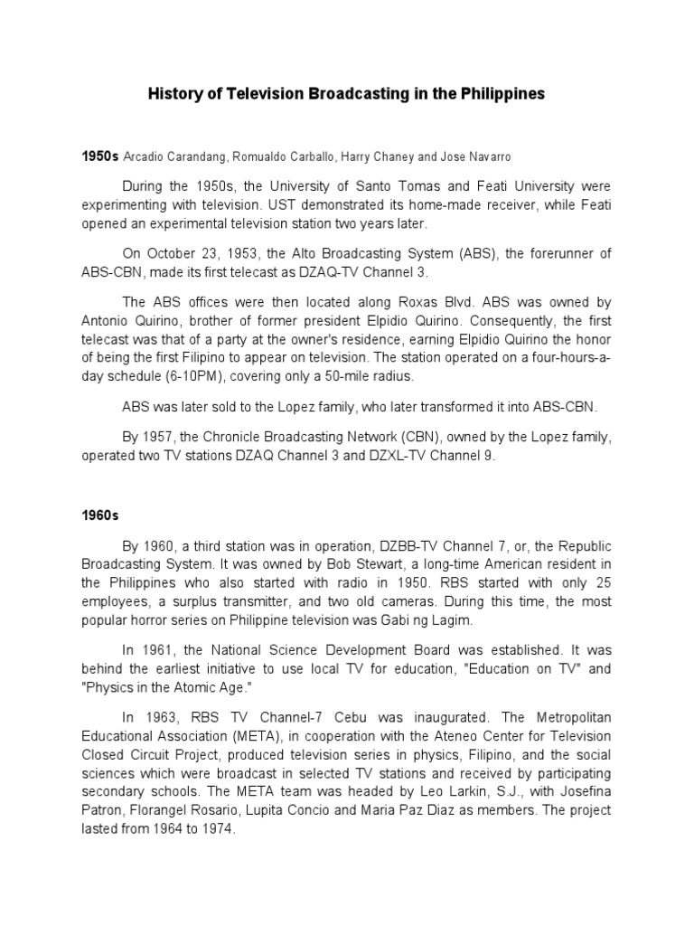 History of Philippine Television Broadcasting | PDF | Television ...