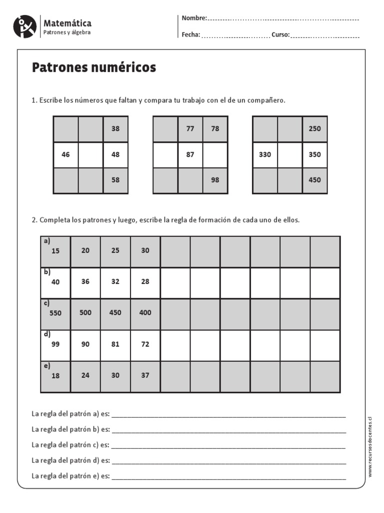 Ejercicios de Patrones Numéricos para Niños | PDF | Informática