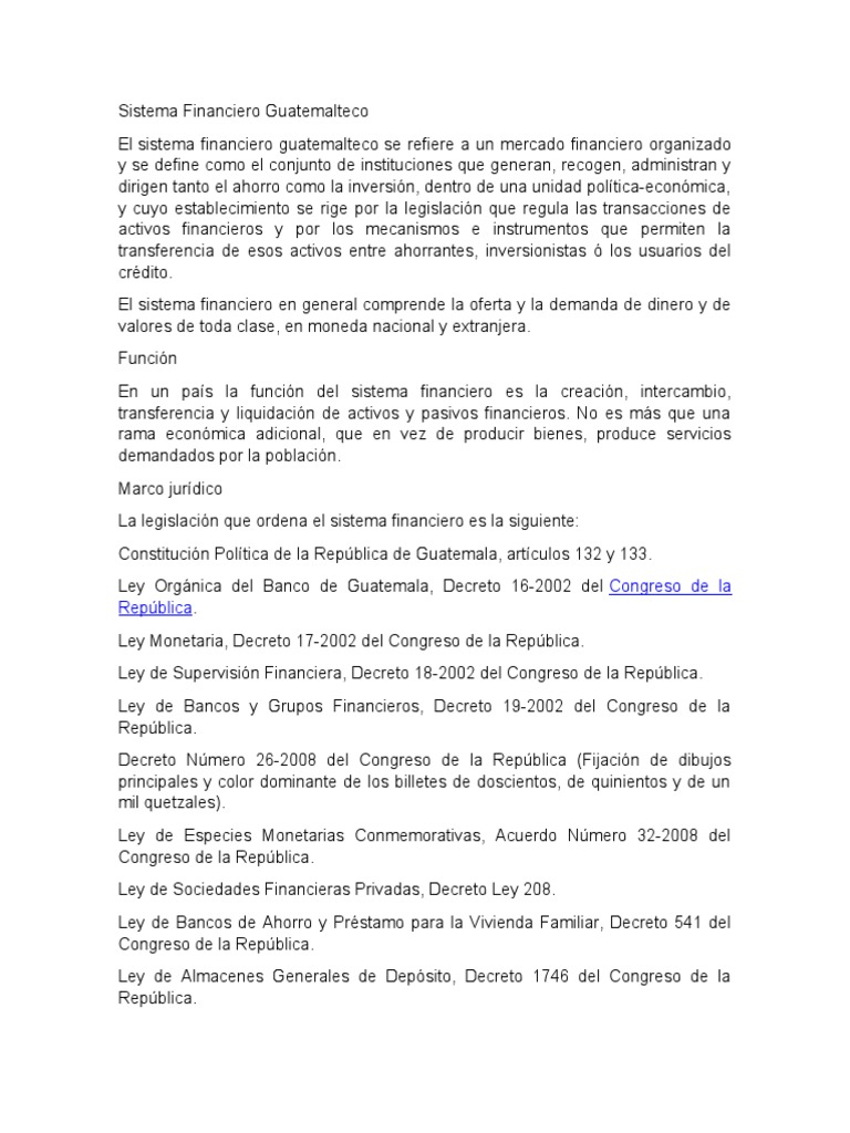 Sistema Financiero Guatemalteco | PDF | Sistema financiero | Bancos