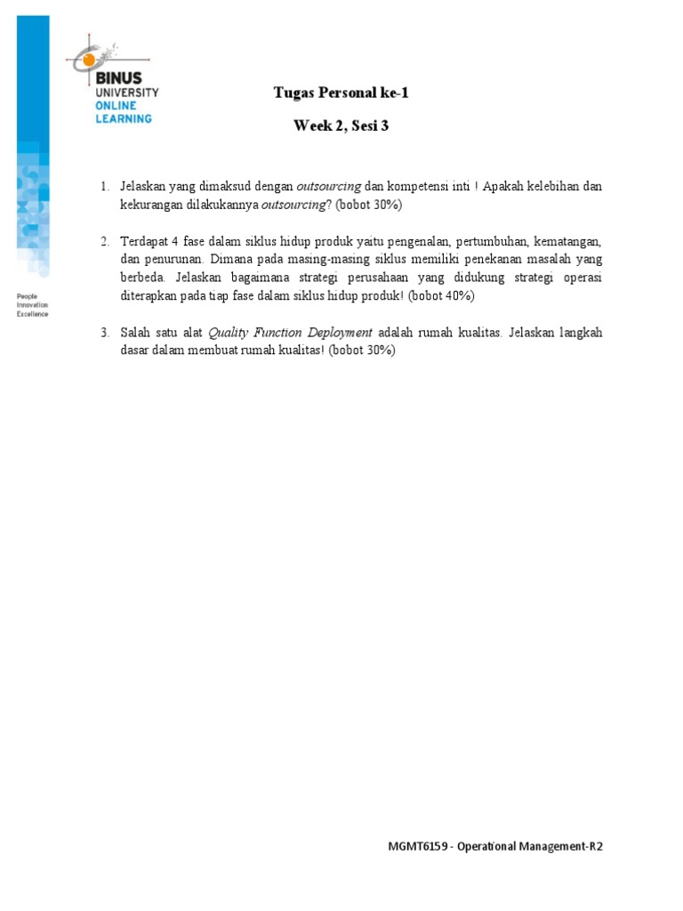 Tugas Personal Ke-1 Week 2, Sesi 3: MGMT6159 - Operational Management-R2 | PDF