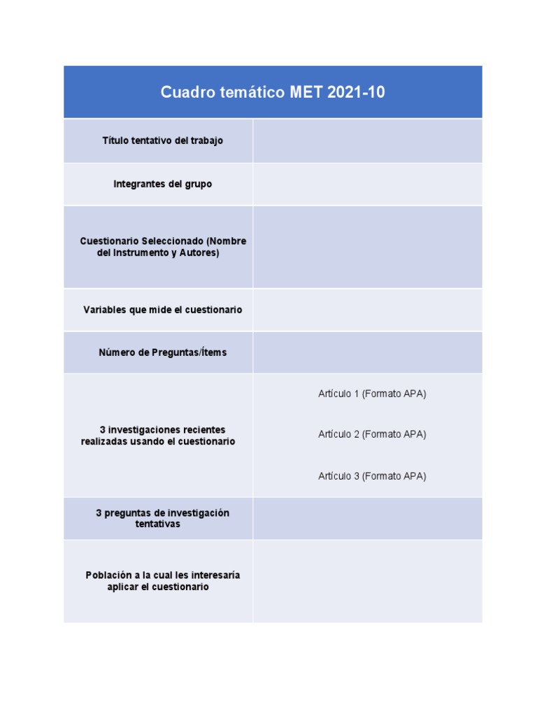 Formato - Cuadro Temático MET 2021 | PDF