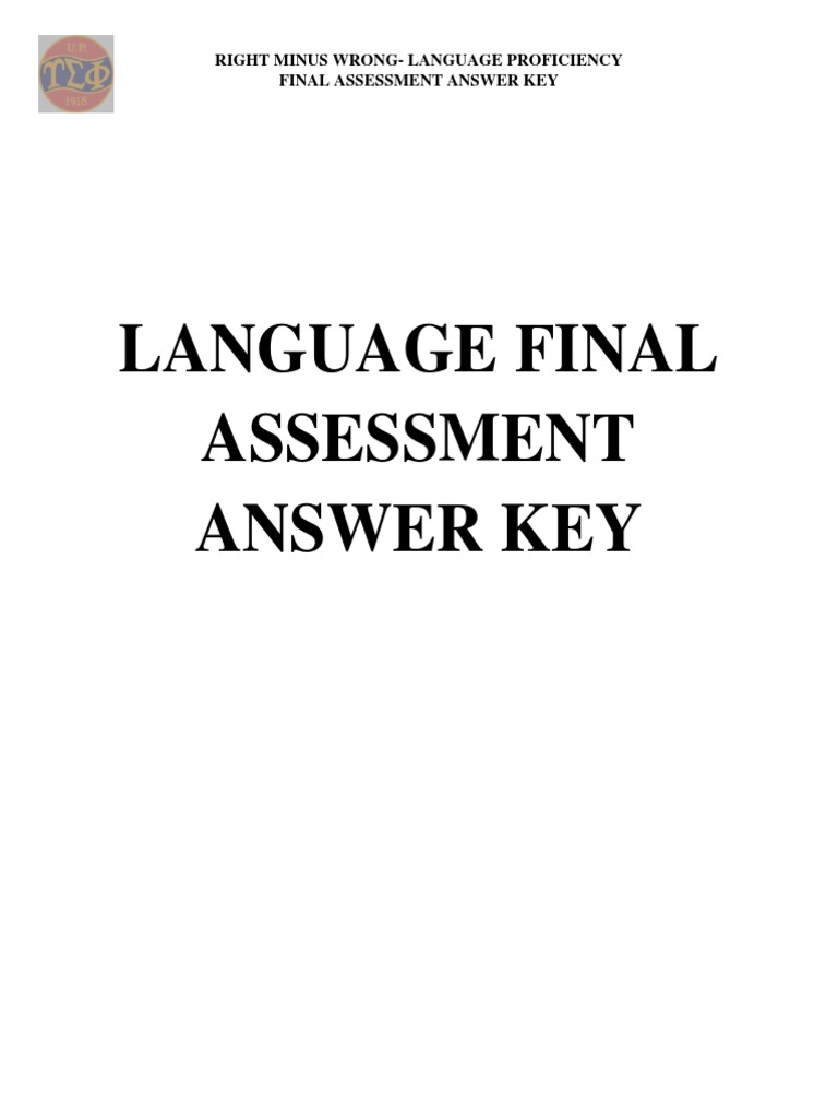 Right Minus Wrong-Language Proficiency Final Assessment Answer Key | PDF