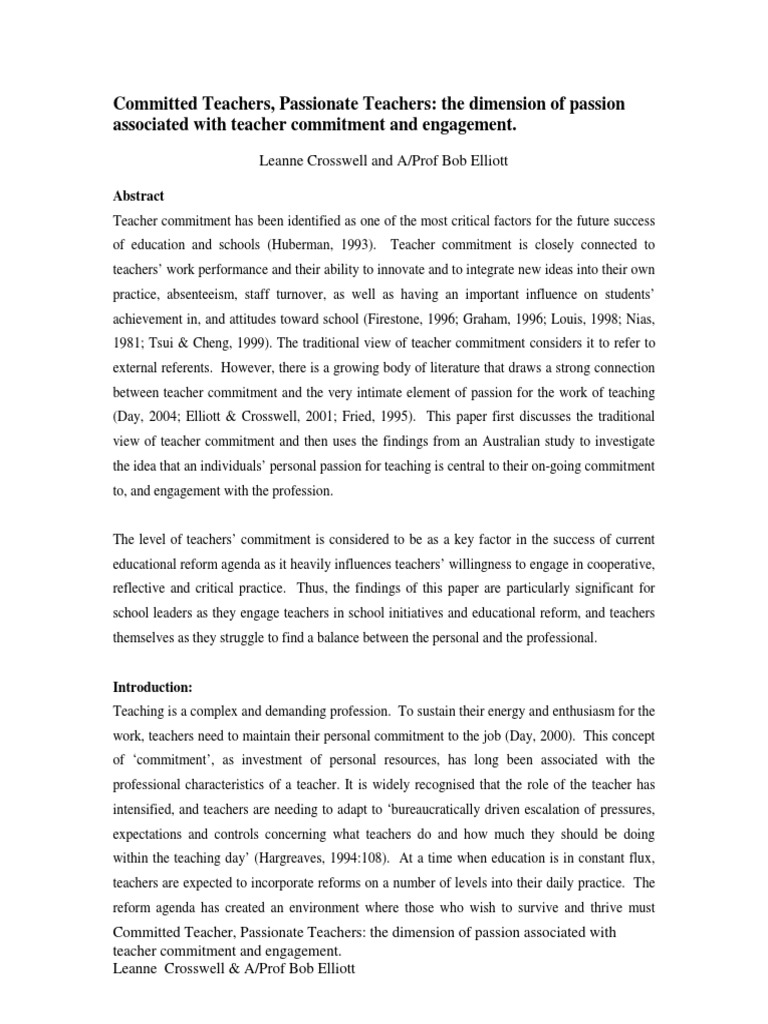 Committed Teachers Passionate Teachers The Dimension of Passion ...