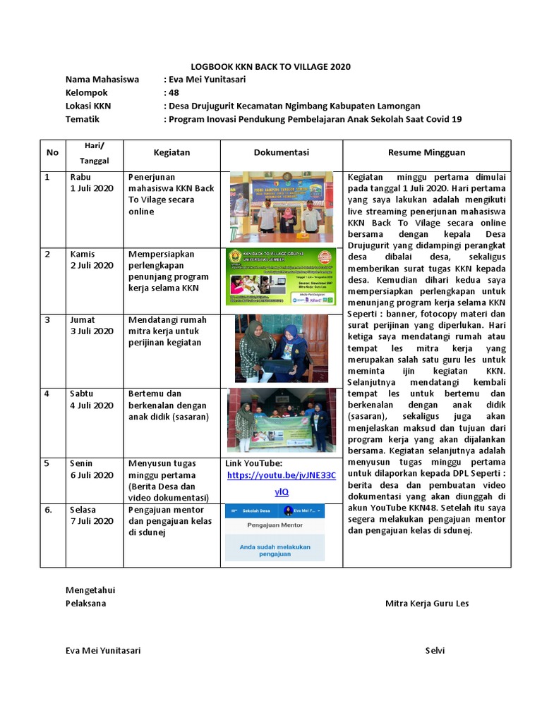 Logbook KKN Back To Village 2020 | PDF