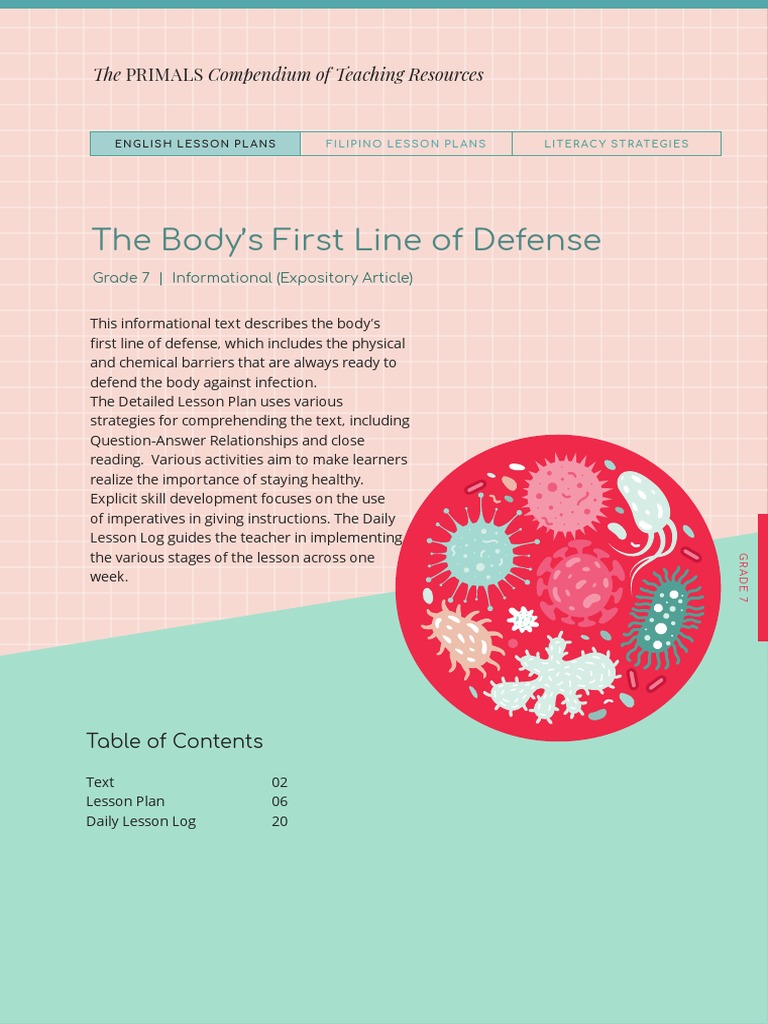 ENG-G7-LP-The Body's First Line of Defense | PDF | Lesson Plan ...