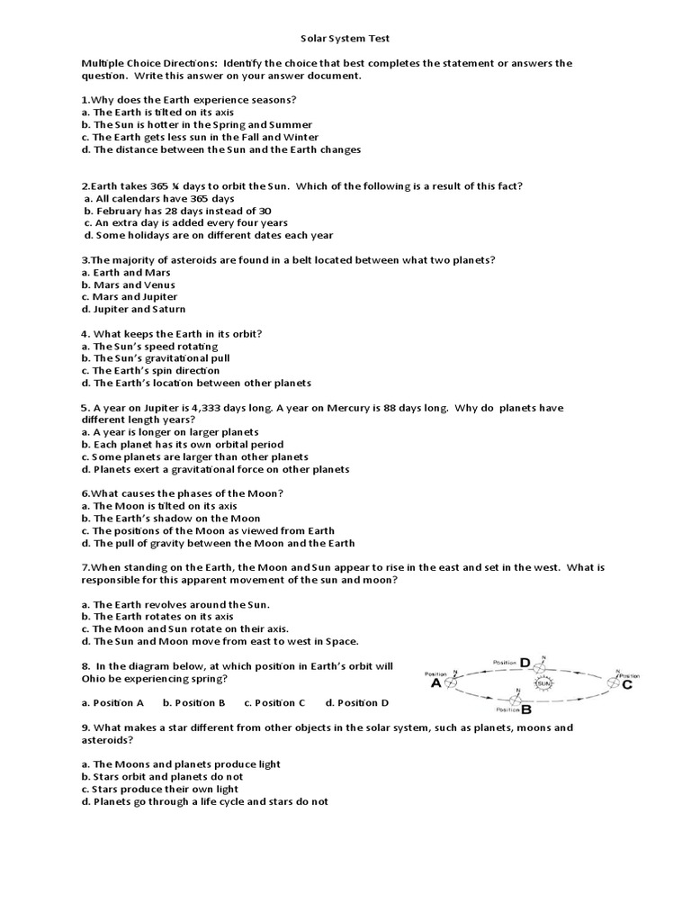 Solar System Test | PDF | Planets | Solar System