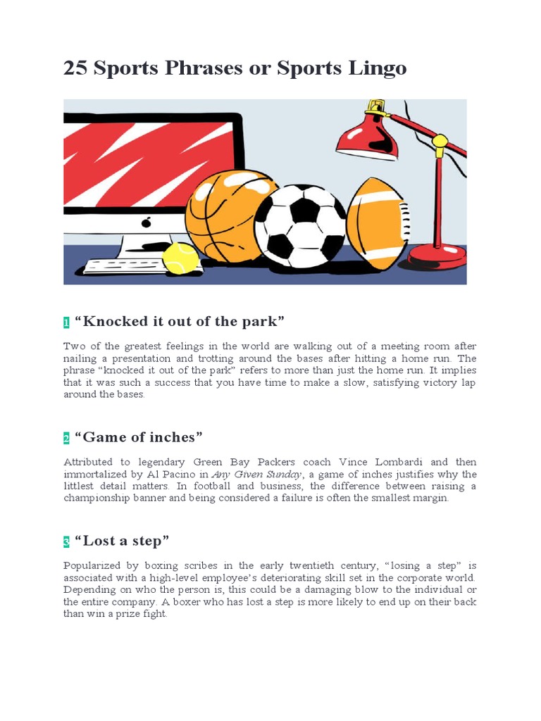 25 Sports Phrases or Sports Lingo | Download Free PDF | Ball Games | Teams