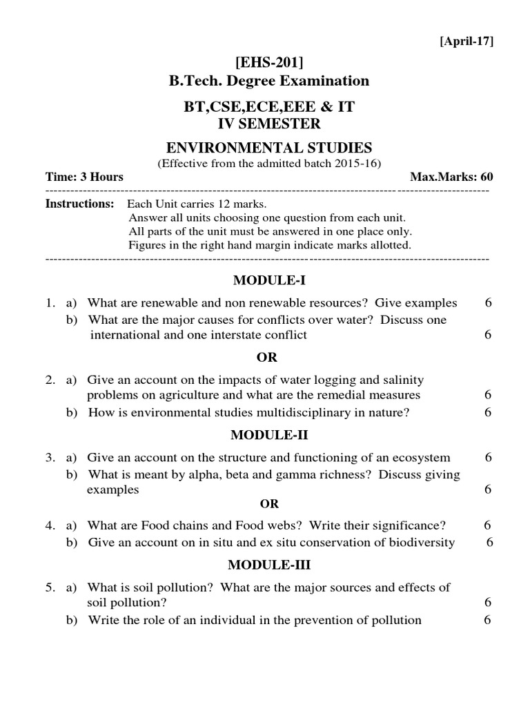 B.Tech. Degree Examination BT, Cse, Ece, Eee & It: (April-17 ...