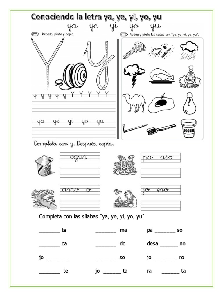 Actividades con sílabas ya, ye, yi, yo, yu | PDF