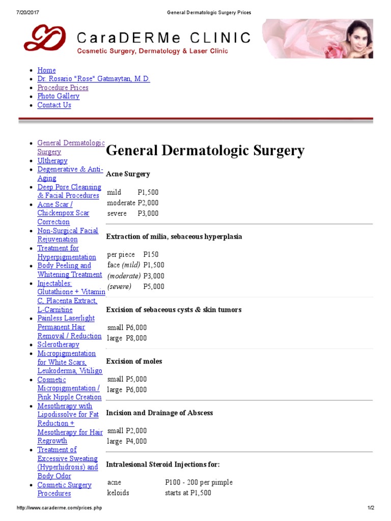 General Dermatologic Surgery Prices | PDF | Scar | Skin