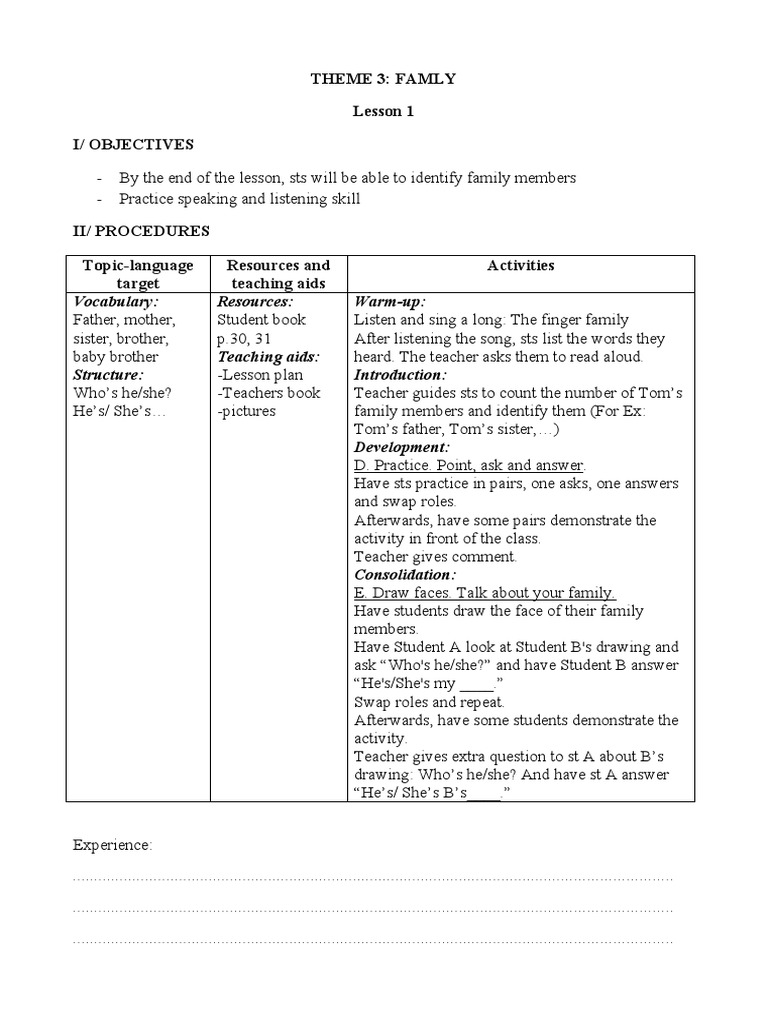 Family Members Lesson Plan | PDF | Applied Psychology | Teachers