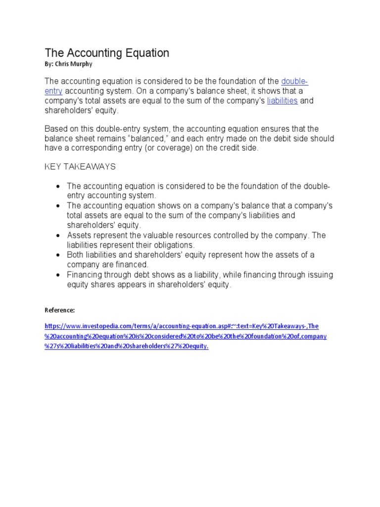 Understanding the Accounting Equation | PDF