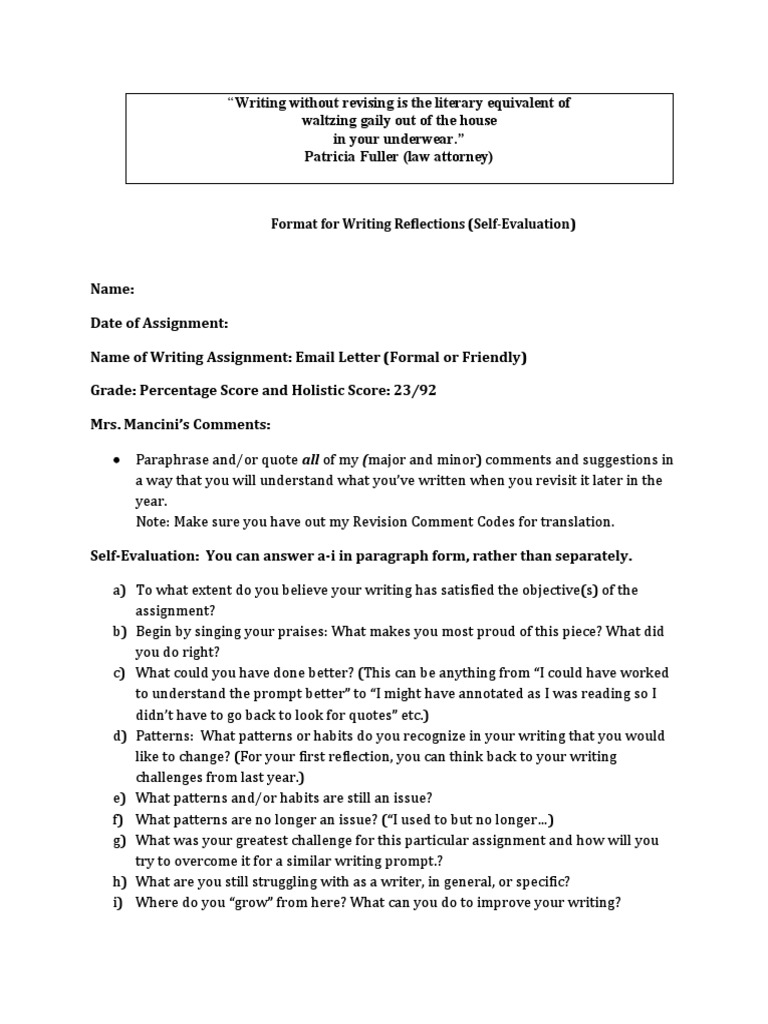 Format For Writing Reflections (Self-Evaluation) | PDF | Cognition
