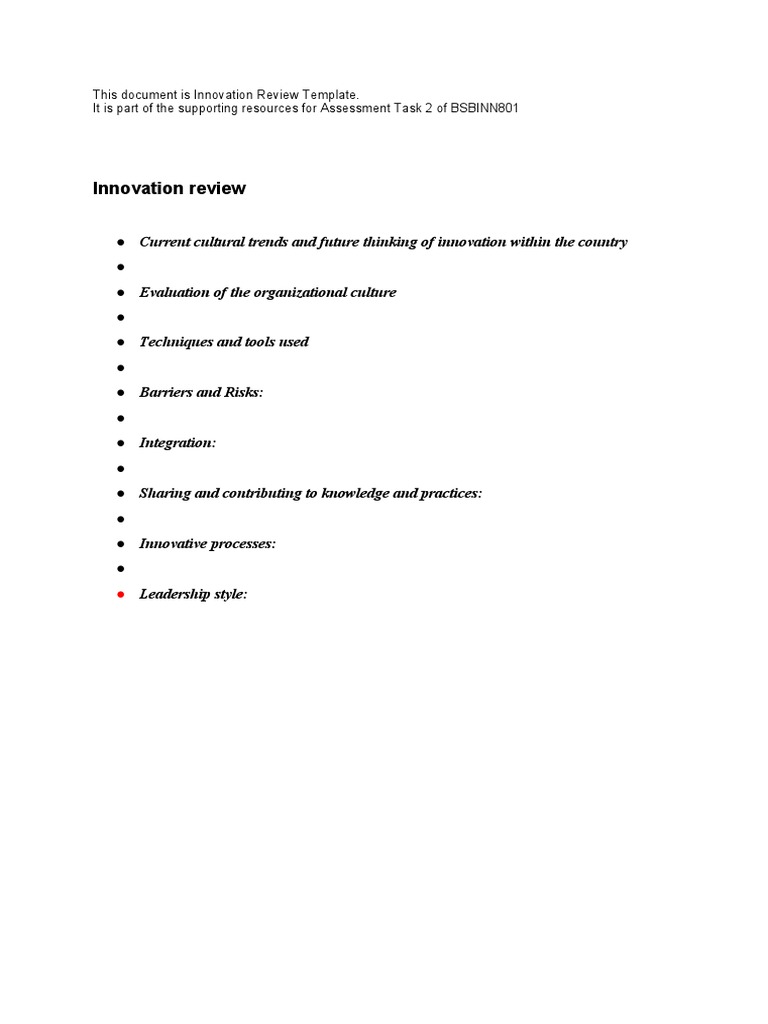 Template Innovation Review Template - Task 2 | PDF