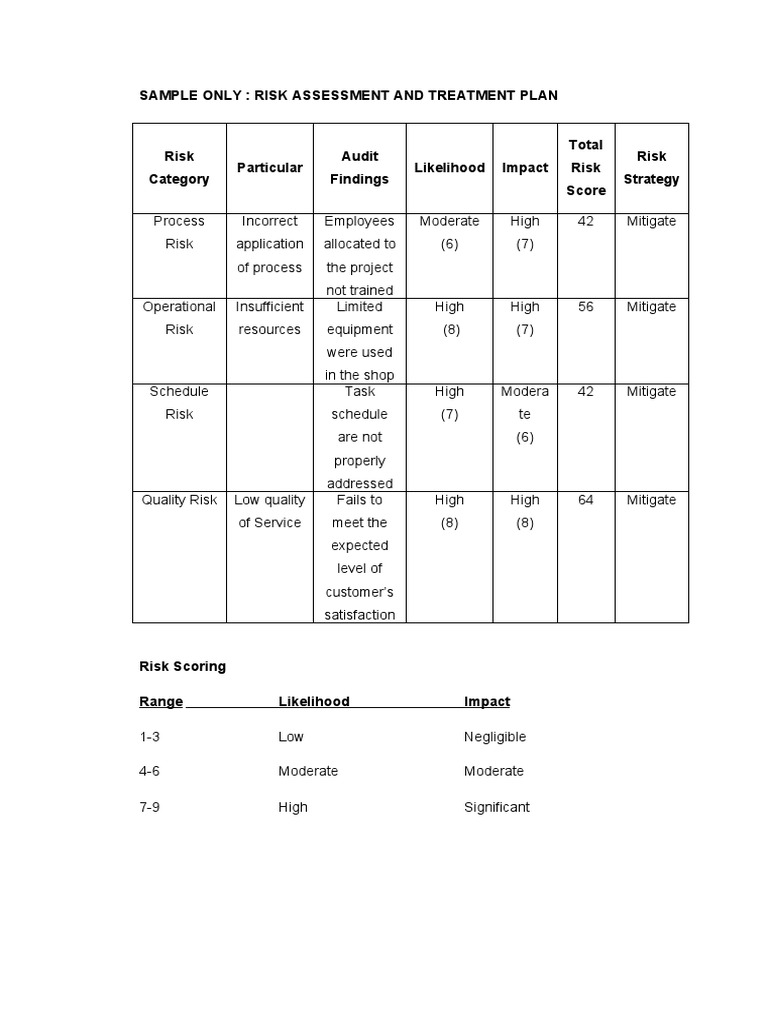 Sample Only: Risk Assessment and Treatment Plan | PDF