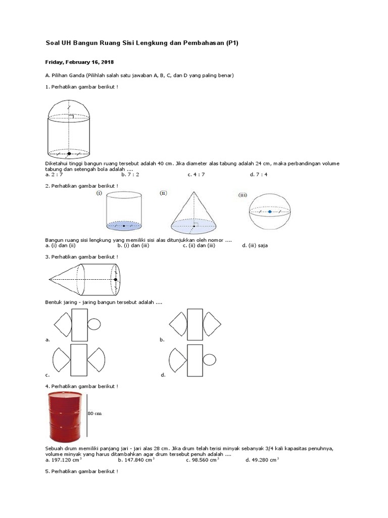 Soal Pilihan Ganda Bangun Ruang Sisi Lengkung | PDF