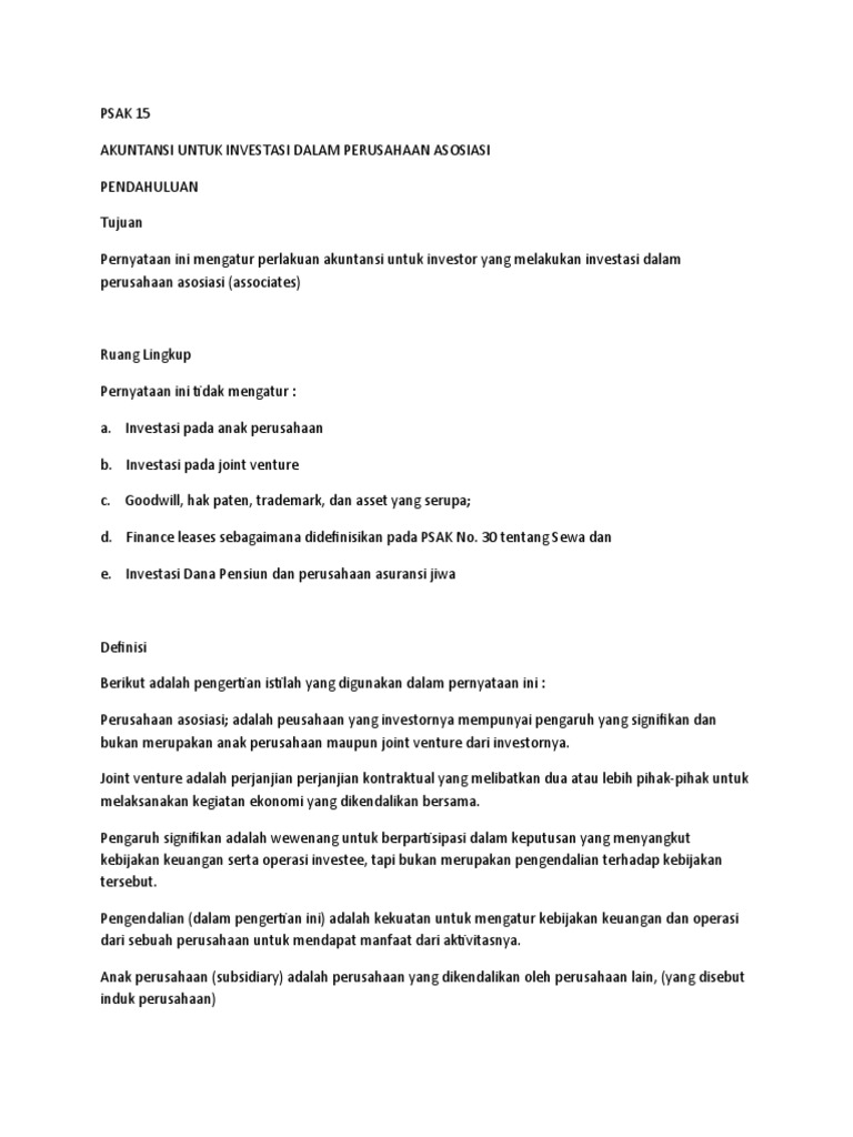 PSAK 15: Akuntansi Investasi Asosiasi | PDF
