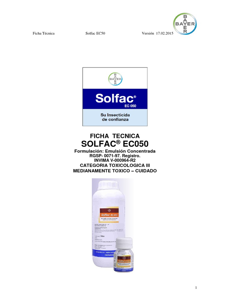 Ficha Tecnica Solfac Ec50 2015 | PDF | Residuos | Insectos