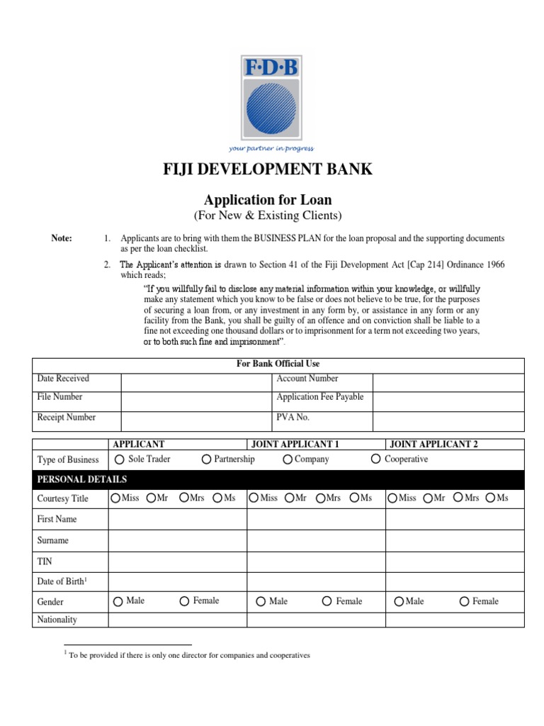 Fiji Development Bank: Application For Loan | PDF | Banks | Government