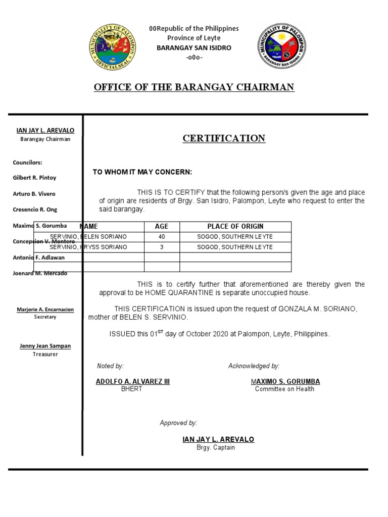 Certificate Home Quarantine | PDF