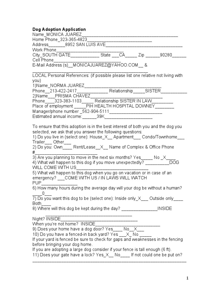 Dog Adoption Application | PDF | Neutering | Dogs